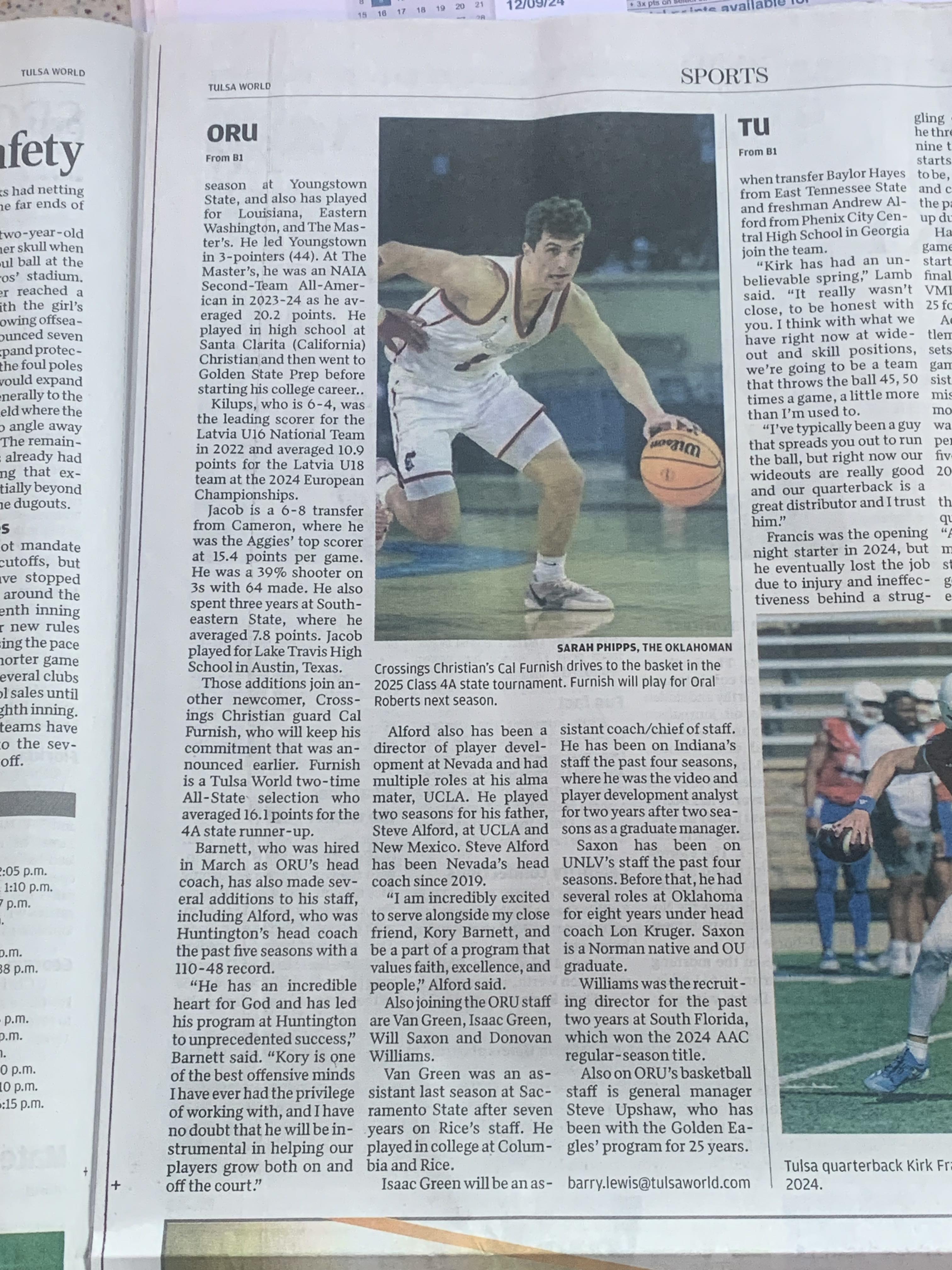 High-Scoring Transfers Bolster ORU Roster (Tulsa World 5/3/25) - Men's ...
